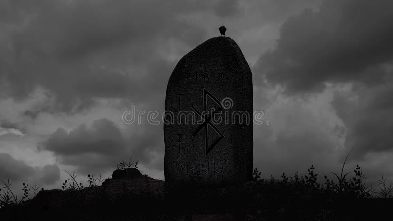 A Black Raven Stand on Harald Bluetooth Runestone in a Cold Winter ...