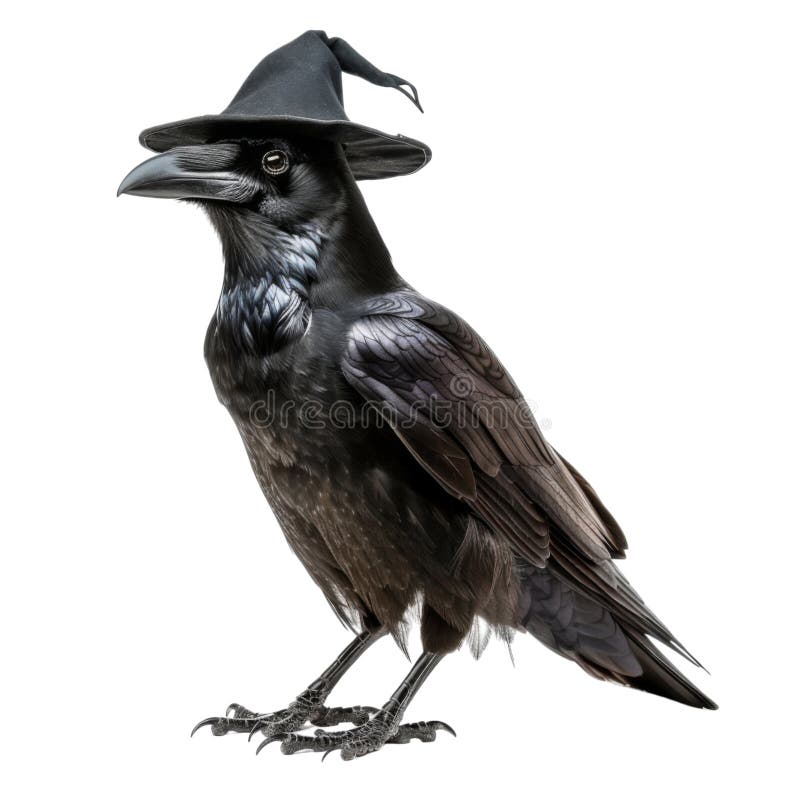 A Black Raven Wearing a Witch S Hat Stock Photo - Illustration of ...