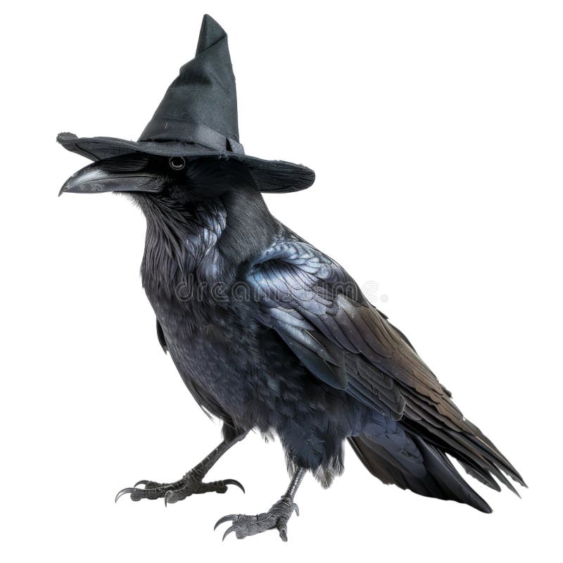 Black Raven Wearing a Witch S Hat Stock Illustration - Illustration of ...