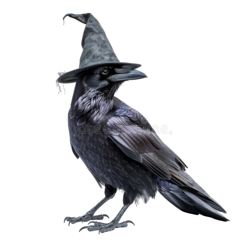 A Black Raven Wearing a Witch S Hat Stock Illustration - Illustration ...
