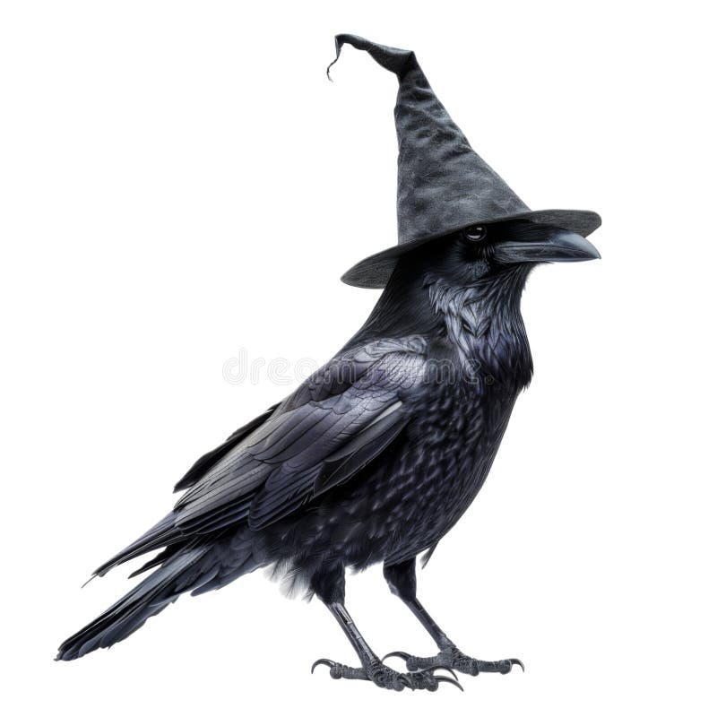 A Black Raven Wearing a Witch S Hat Stock Image - Illustration of ...
