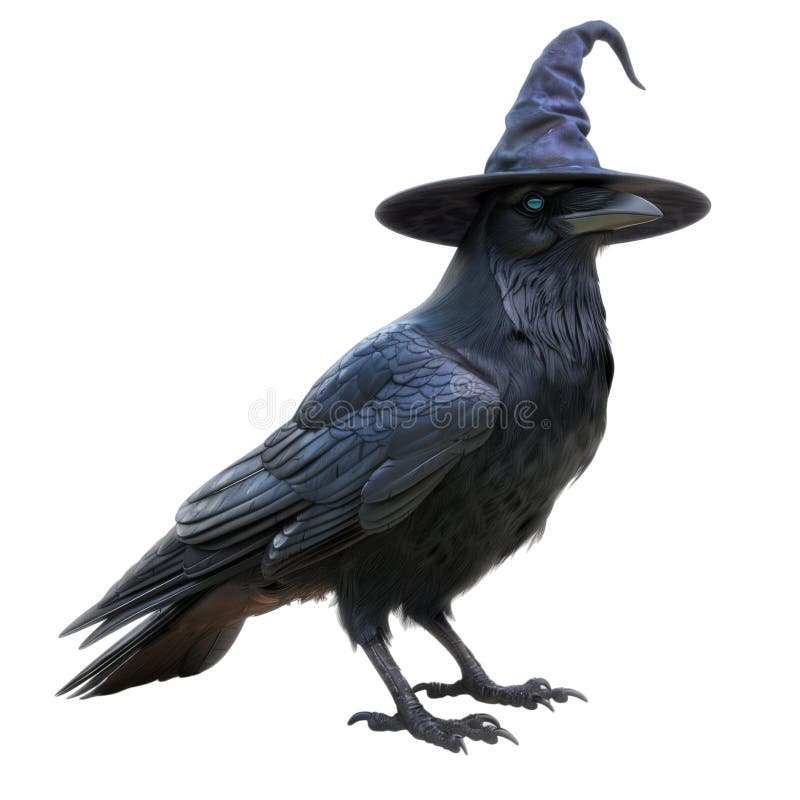 A Black Raven Wearing a Witch S Hat Stock Illustration - Illustration ...