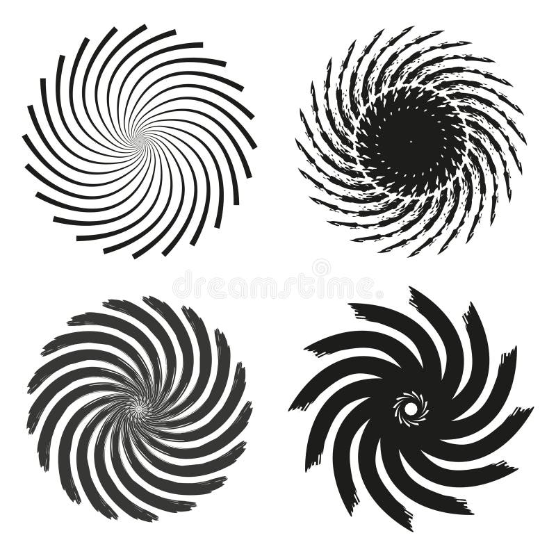 Black Rays Spiral on White Background. Abstract Geometric Round Shape ...