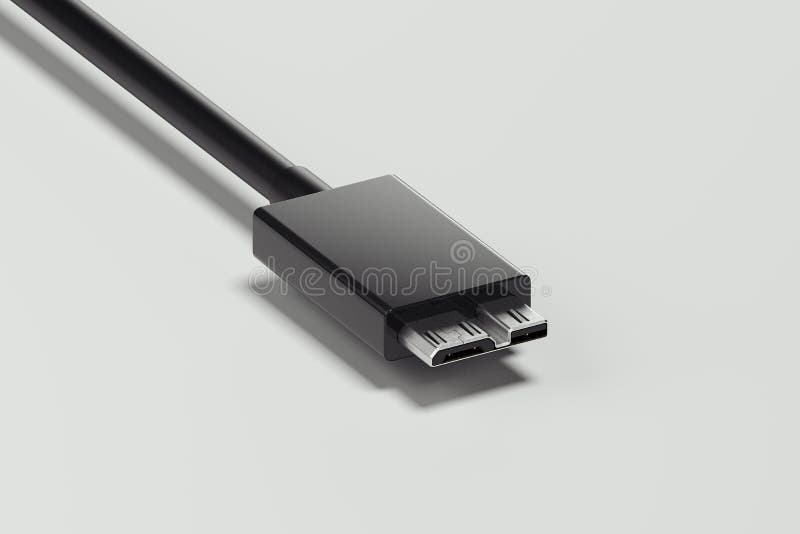 Black Realistic Micro Usb 3.0 Cable Isolated on White Background. 3d ...