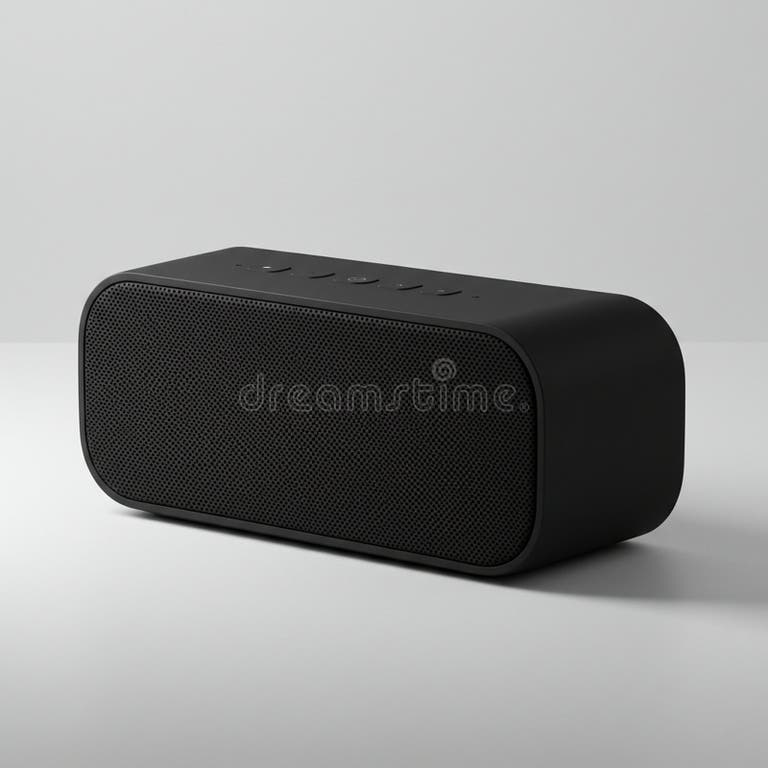 Black Rectangular Bluetooth Speaker with Rounded Edges on a Plain ...