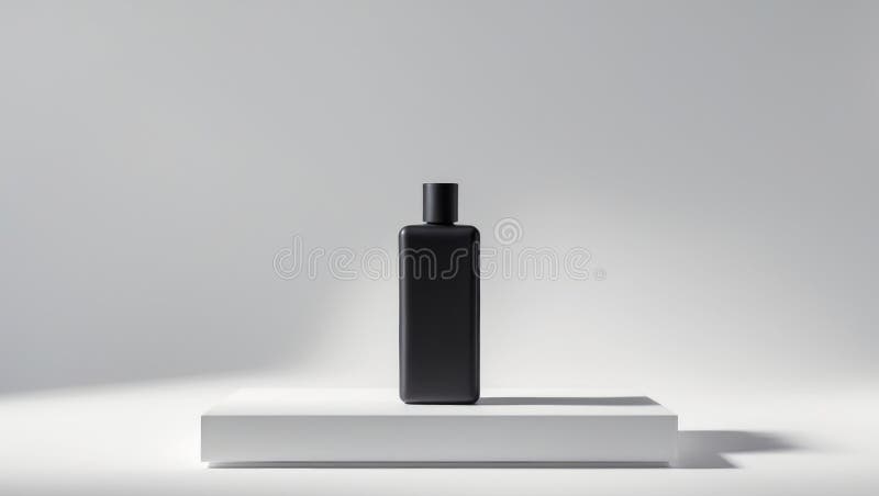 Black Rectangular Bottle on White Platform Display Stock Image - Image ...