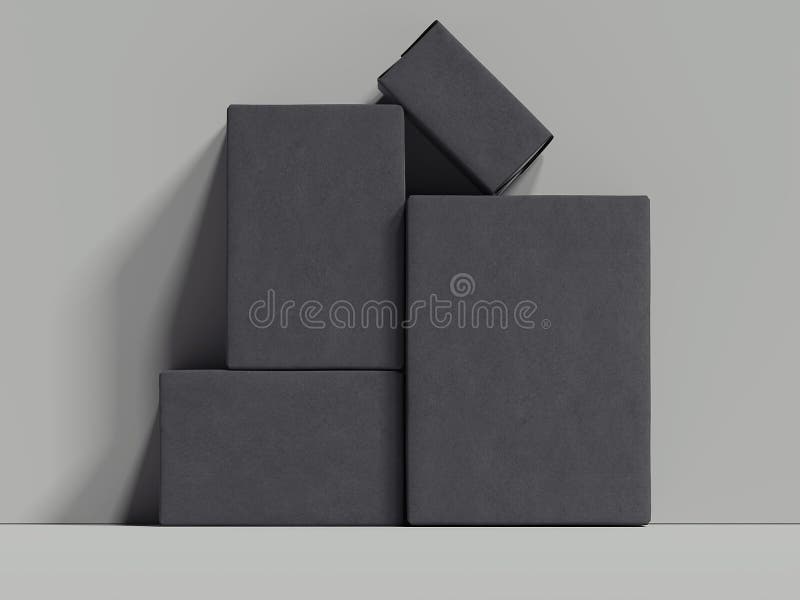 Black Rectangular Boxes Stand Next To the Grey Wall , 3d Rendering ...