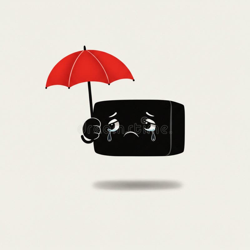 A Black, Rectangular Cartoon Character with a Sad Expression and ...