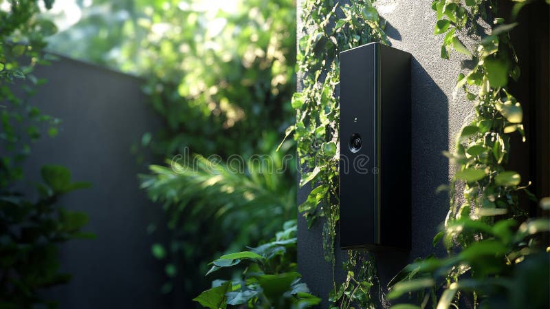 Black Rectangular Device on Green Wall Outdoors Stock Illustration ...
