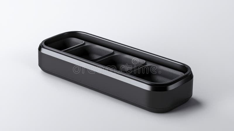 Black Rectangular Device with Three Compartments on Gray Background ...