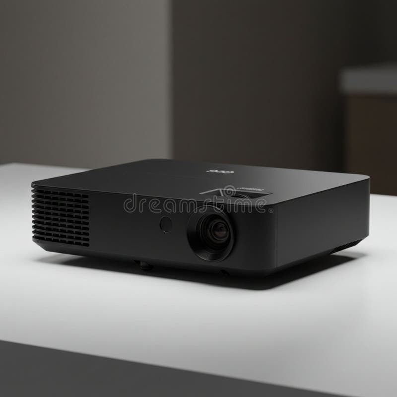 Black Rectangular Digital Projector with a Matte Finish Sits on a White ...
