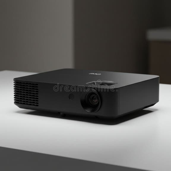 Black Rectangular Digital Projector with a Matte Finish Sits on a White ...