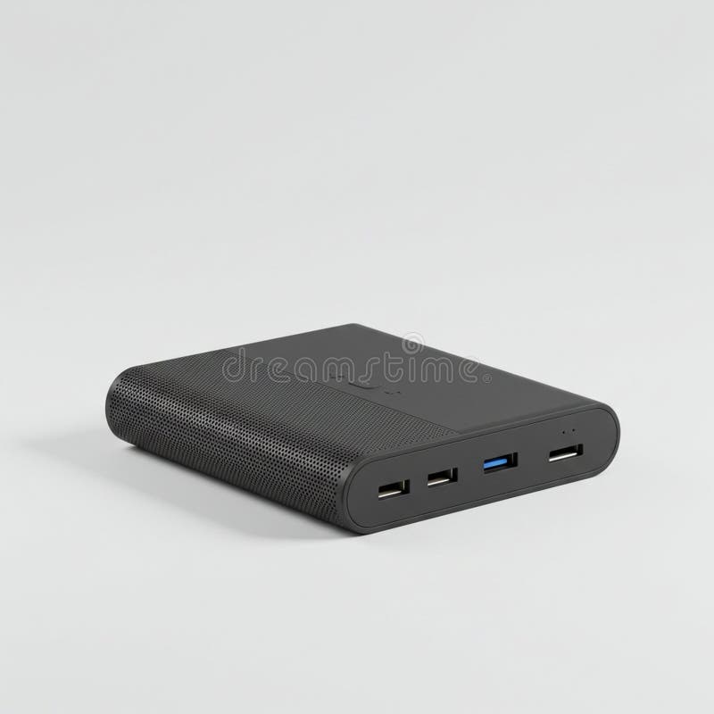 Black, Rectangular Electronic Device with Multiple Ports on One Side ...