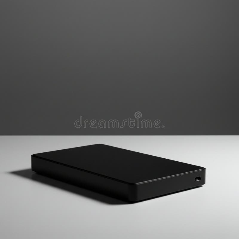A Black, Rectangular External Hard Drive Rests on a Smooth, Light ...