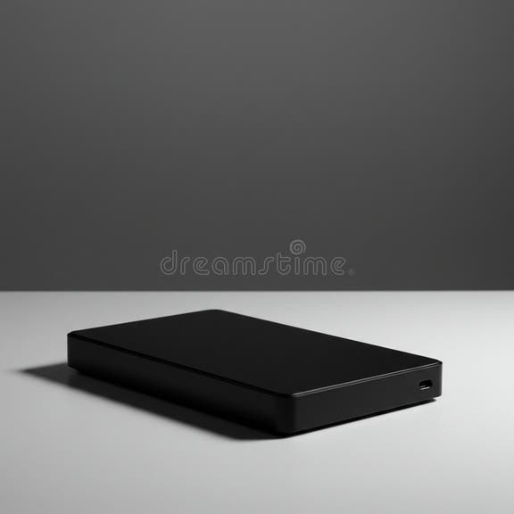 A Black, Rectangular External Hard Drive Rests on a Smooth, Light ...