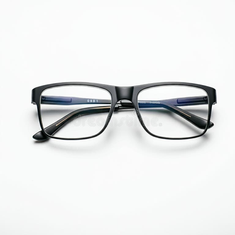 Black Rectangular Eyeglasses with a Sleek Frame Resting on a White ...