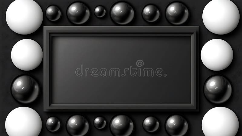 Black Rectangular Frame Surrounded by Black and White Spheres Stock ...