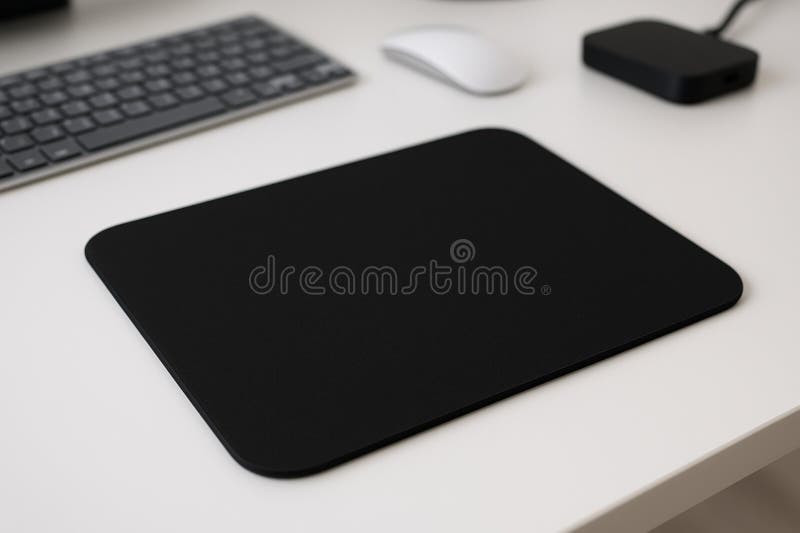 Minimalist Black Mouse Pad on White Desk Next To Keyboard & Mouse ...