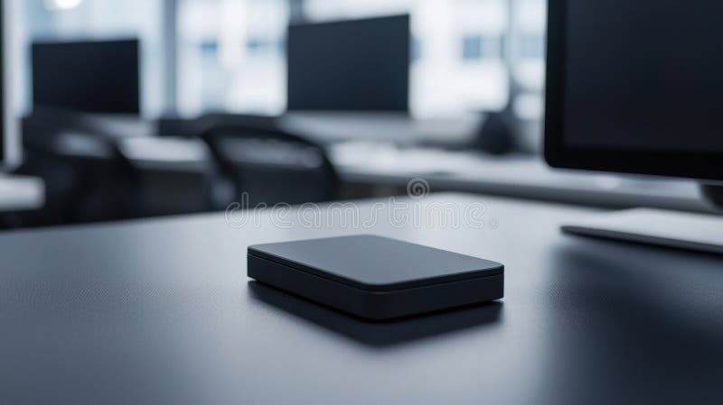 A Black Rectangular Object Sits on a Black Desk. Stock Image - Image of ...