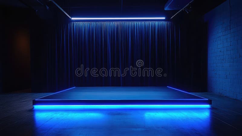 Black Rectangular Platform with Blue Lighting Highlighting Modern and ...