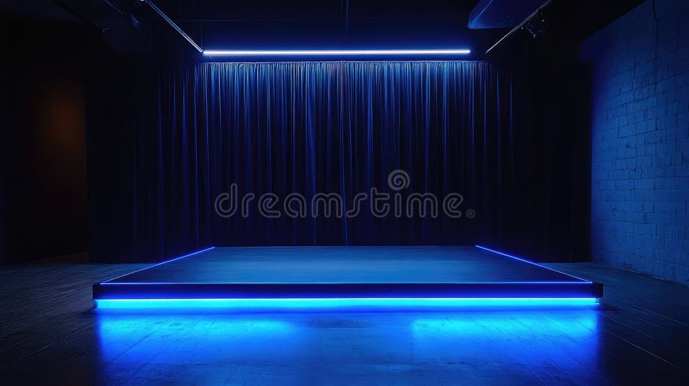 Black Rectangular Platform with Blue Lighting Highlighting Modern and ...