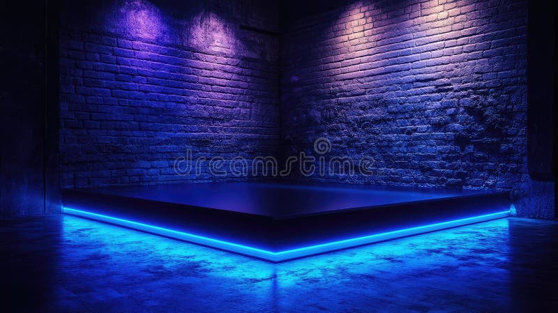 Black Rectangular Platform with Blue Lighting Highlighting Modern and ...