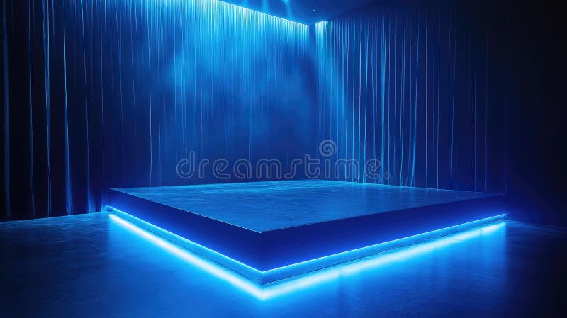 Black Rectangular Platform Blue Lighting Highlighting Modern Sleek ...