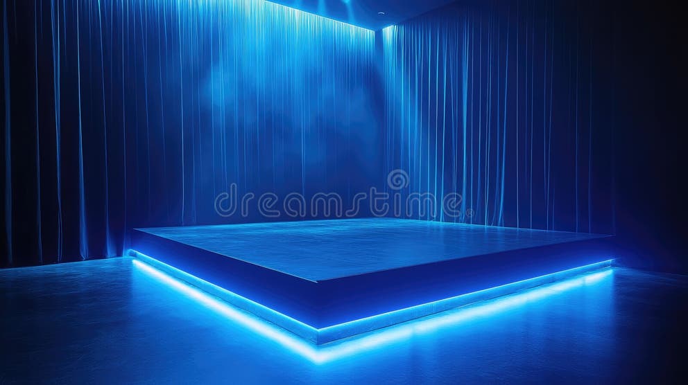 Black Rectangular Platform with Blue Lighting Highlighting Modern and ...
