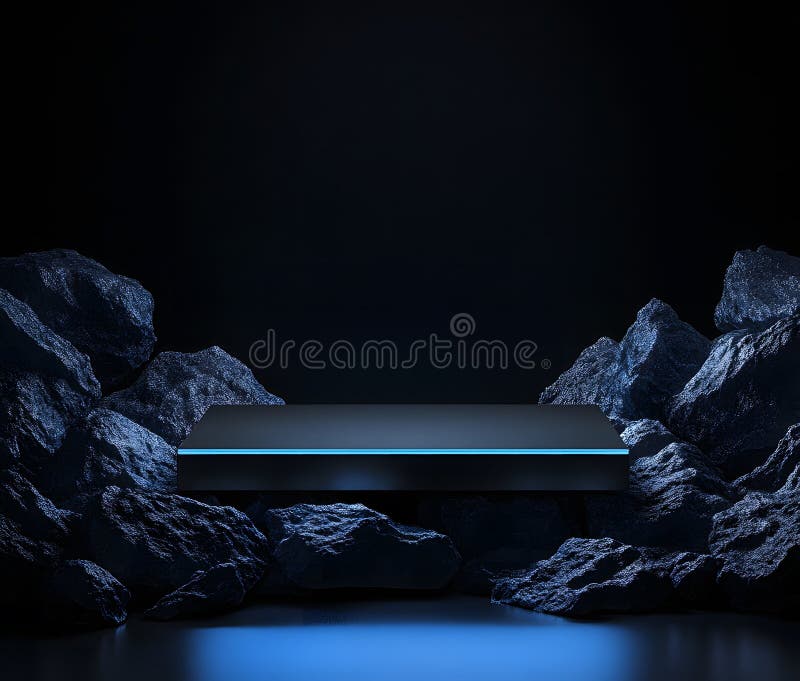 A Black Rectangular Podium with Blue LED Lights Stock Illustration ...