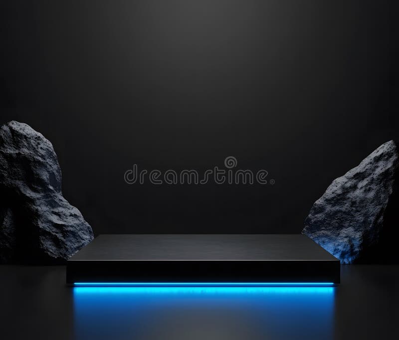 A Black Rectangular Podium with Blue LED Lights Stock Illustration ...