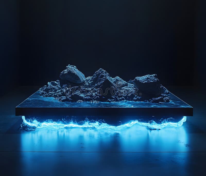 A Black Rectangular Podium with Blue LED Lights Stock Illustration ...