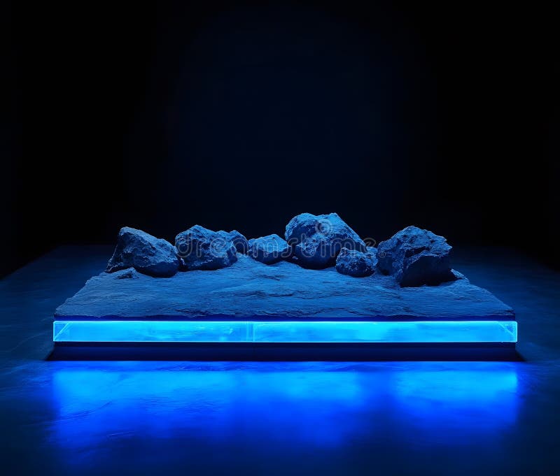 A Black Rectangular Podium with Blue LED Lights Stock Illustration ...