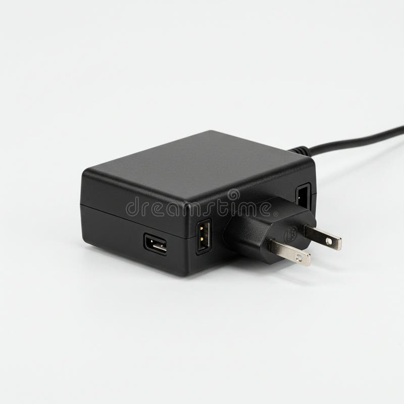 Black Rectangular Power Adapter with a US-style Plug Featuring Two Flat ...