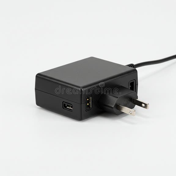 Black Rectangular Power Adapter with a US-style Plug Featuring Two Flat ...