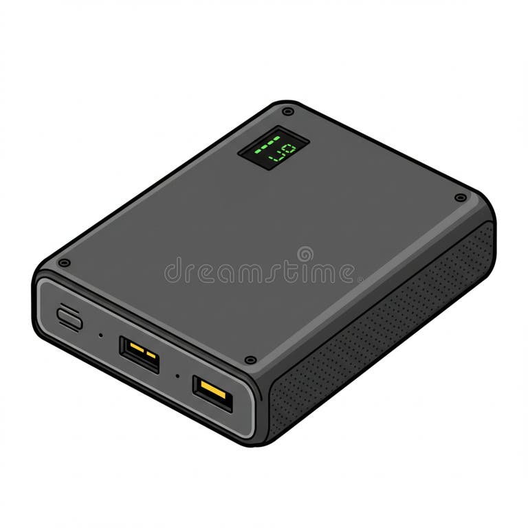 A Black Rectangular Power Bank Features a Digital Display Indicating ...