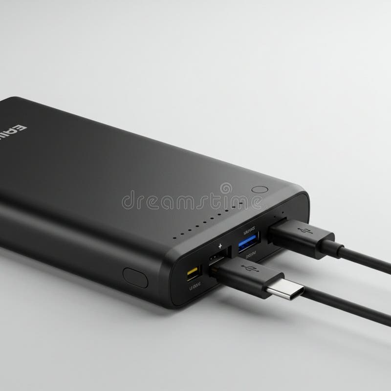 Black Rectangular Power Bank with Multiple Charging Ports, Including ...