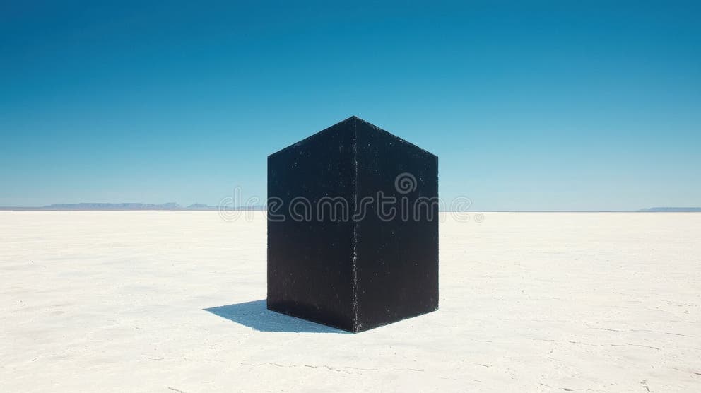 A Black Rectangular Prism Stands Alone in a Vast White Field, Casting a ...