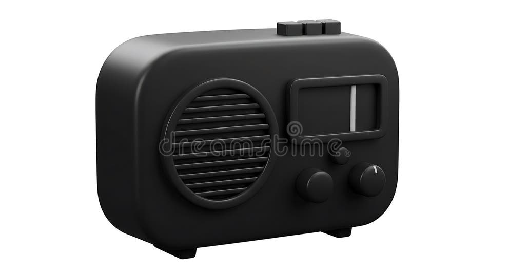 Black, Rectangular Retro-style Radio with Rounded Edges, Featuring a ...