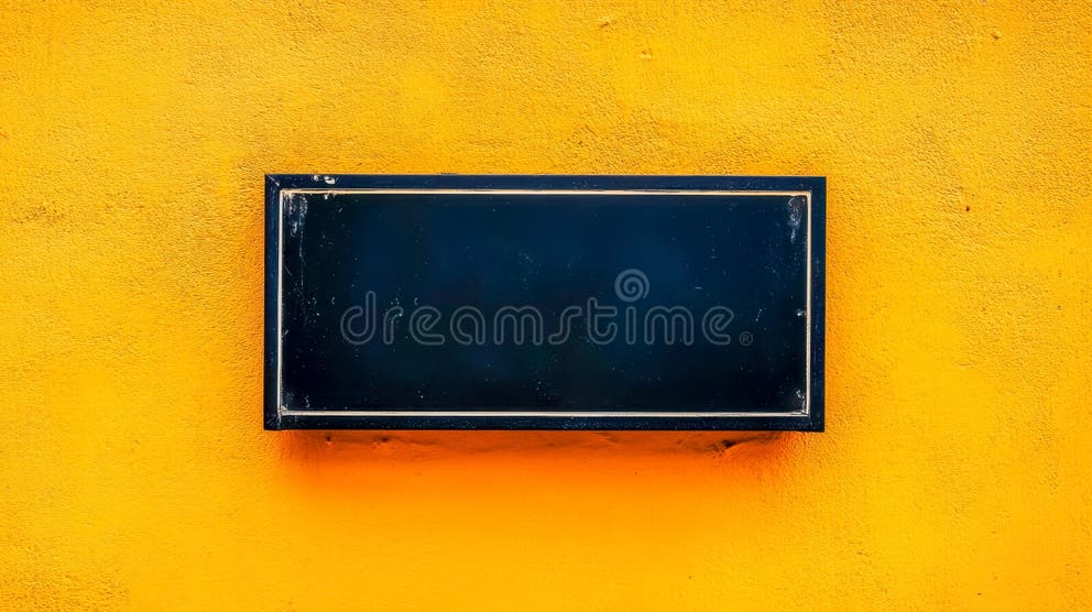 Black Rectangular Sign on Vibrant Yellow Wall Displaying Information ...