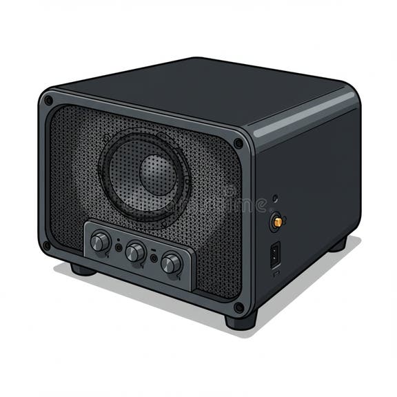 A Black, Rectangular Speaker with Rounded Edges and a Front Mesh Grille ...