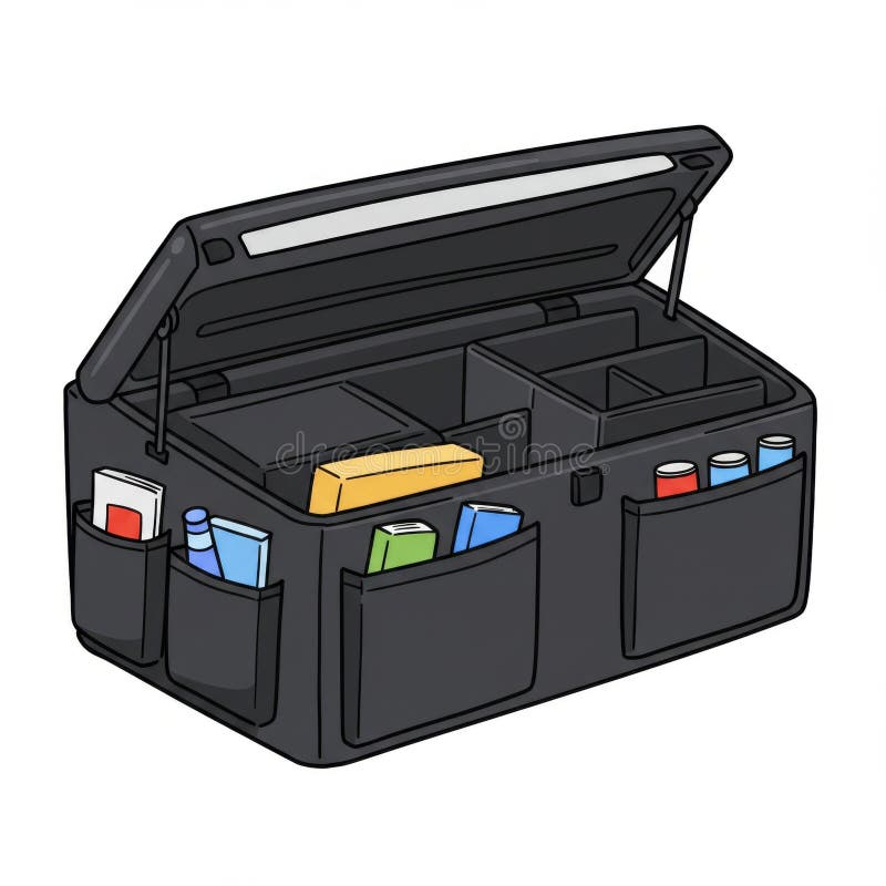 Black Rectangular Storage Organizer with Multiple Compartments Stock ...