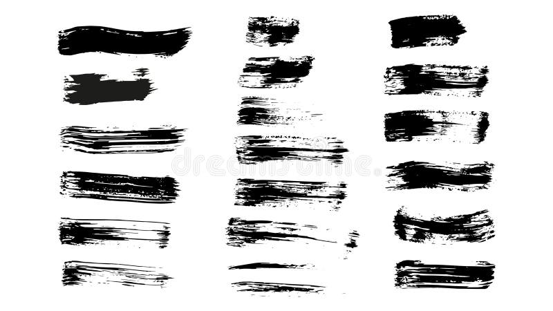 Black Rectangular Strokes Drawn with Wide Brush of Different Sizes, Set ...