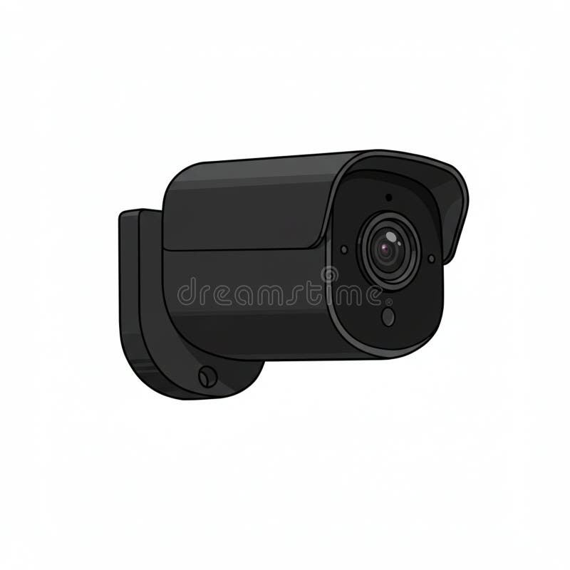 A Black, Rectangular Surveillance Camera with a Cylindrical Lens ...