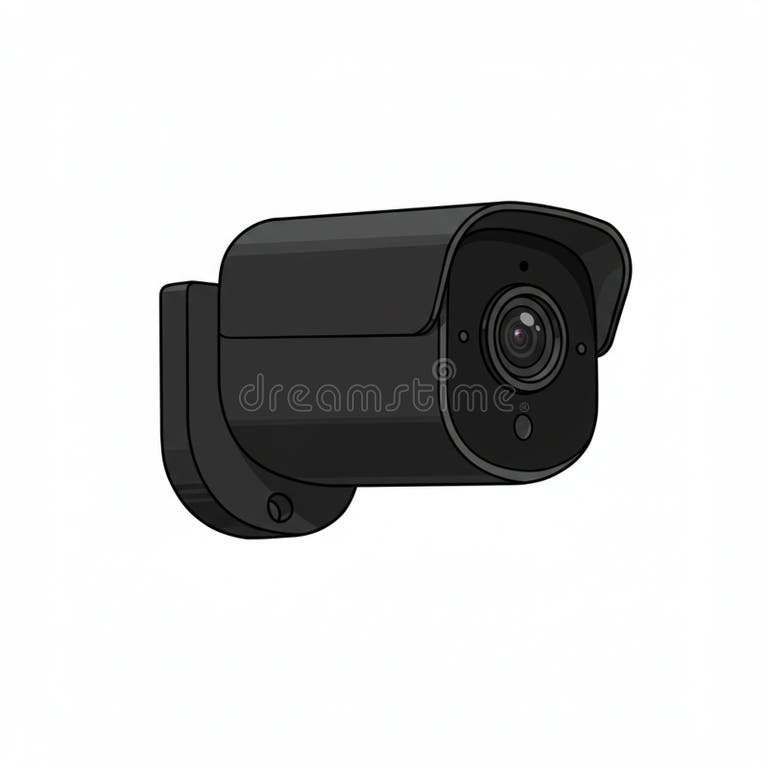 A Black, Rectangular Surveillance Camera with a Cylindrical Lens ...