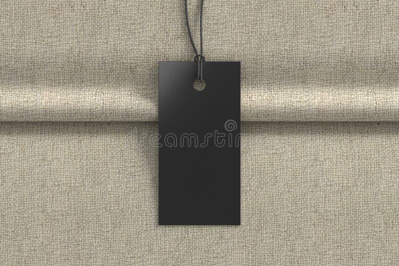 Black Rectangular Tag Mockup on Fabric Background. View Directly Above ...