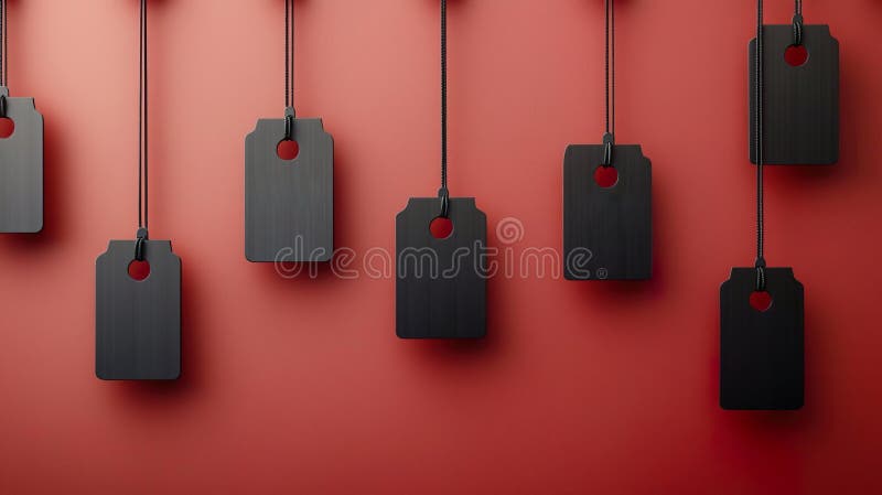 Black Rectangular Tags on Red Background Stock Illustration ...
