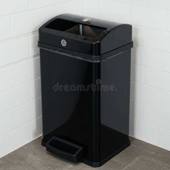 Black Rectangular Trash Bin with a Step Pedal, Located in the Corner of ...