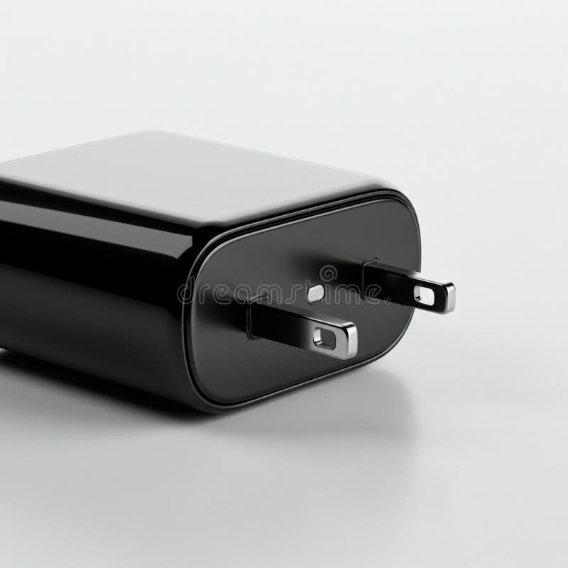 A Black, Rectangular USB Wall Charger with Two Metal Prongs for ...