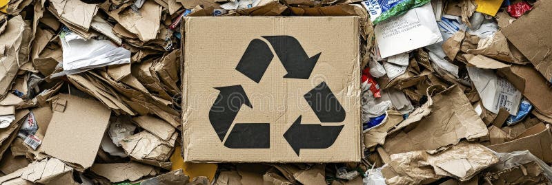 Black Recycling Symbol on Cardboard Near Waste Stock Illustration ...