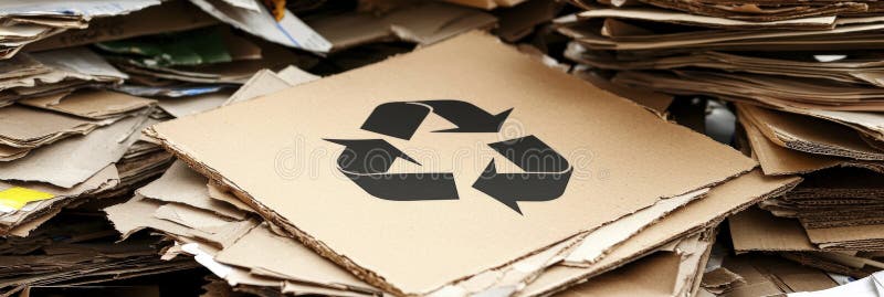 Black Recycling Symbol on Layered Cardboard Stack Stock Illustration ...
